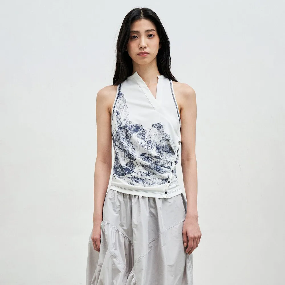 Lace Print Draped Jersey Sleeveless Top White (AG5442A021) - 감도 깊은 취향 셀렉트샵 29CM