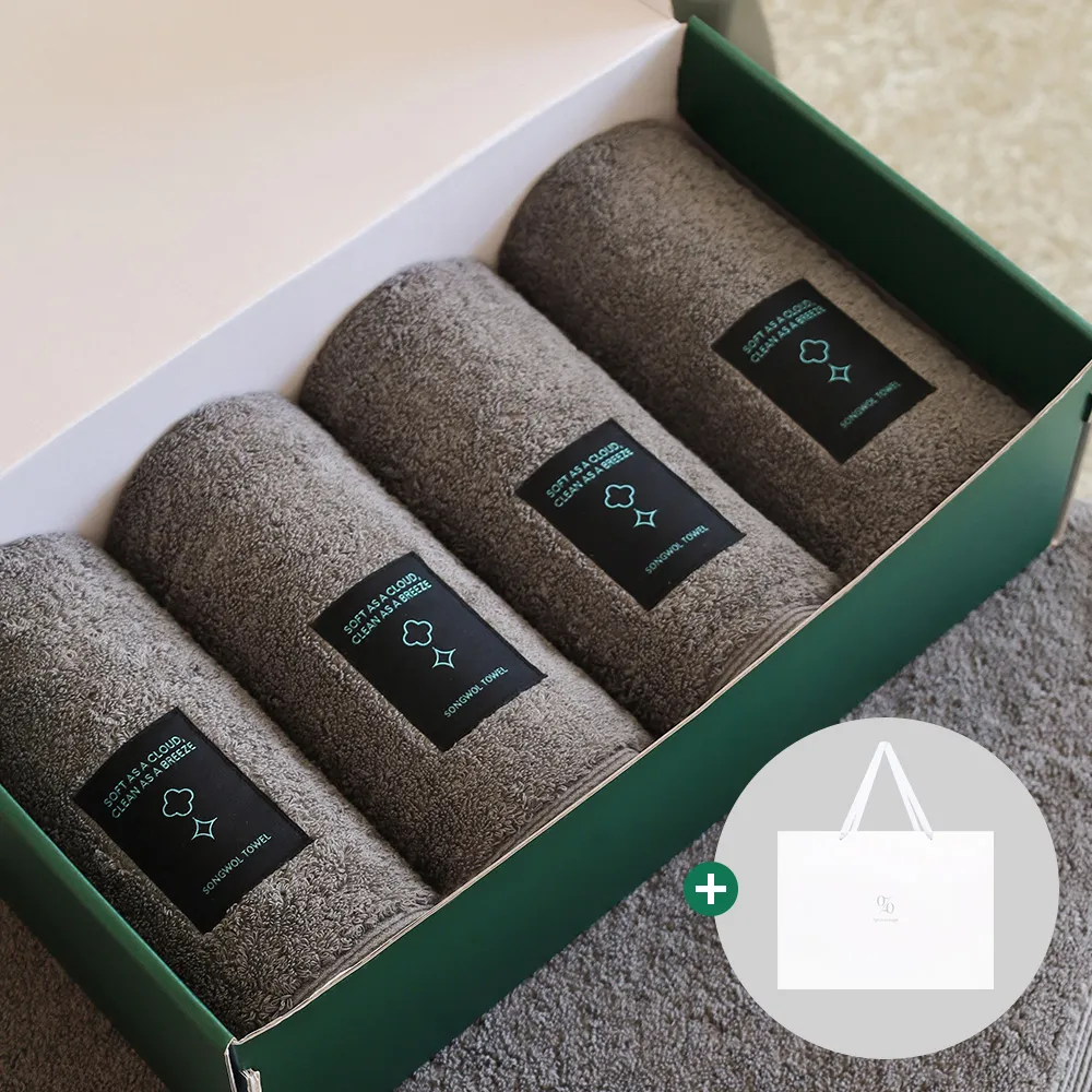 [선물포장/기프트백증정] 1퍼센테이지 블랙라벨 그레이솝 호텔수건 4P 선물세트 항균200g - 감도 깊은 취향 셀렉트샵 29CM