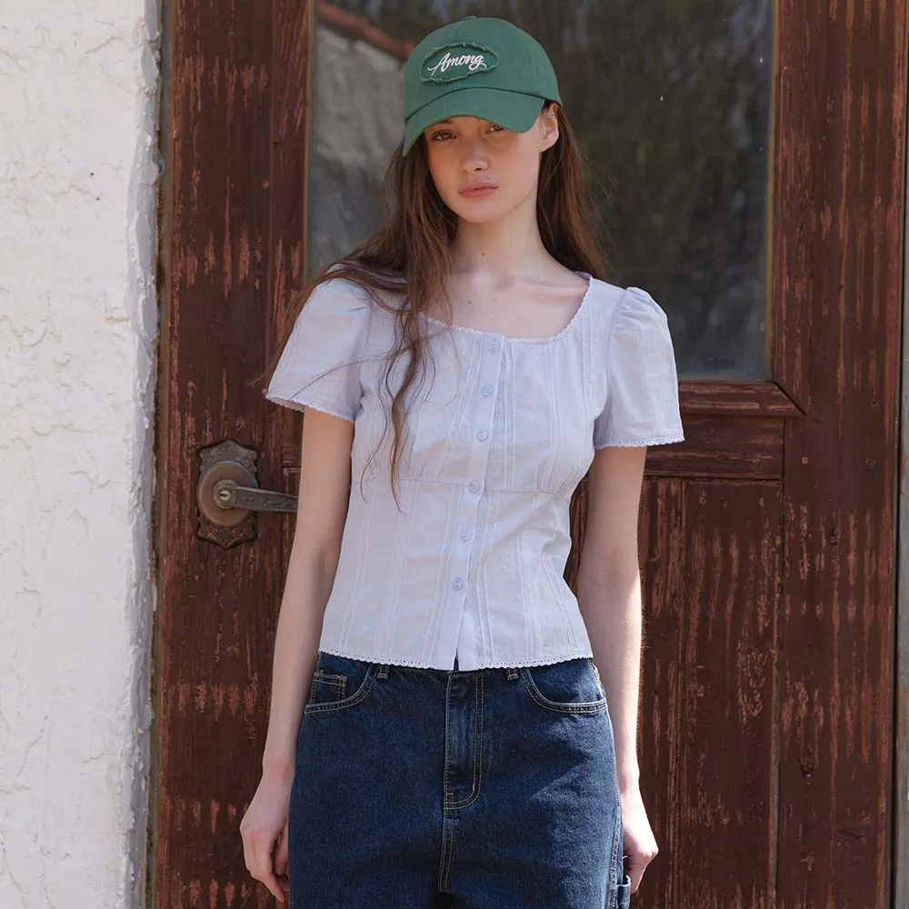 A SQUARE NECK LACE BLOUSE_LIGHT BLUE - 감도 깊은 취향 셀렉트샵 29CM