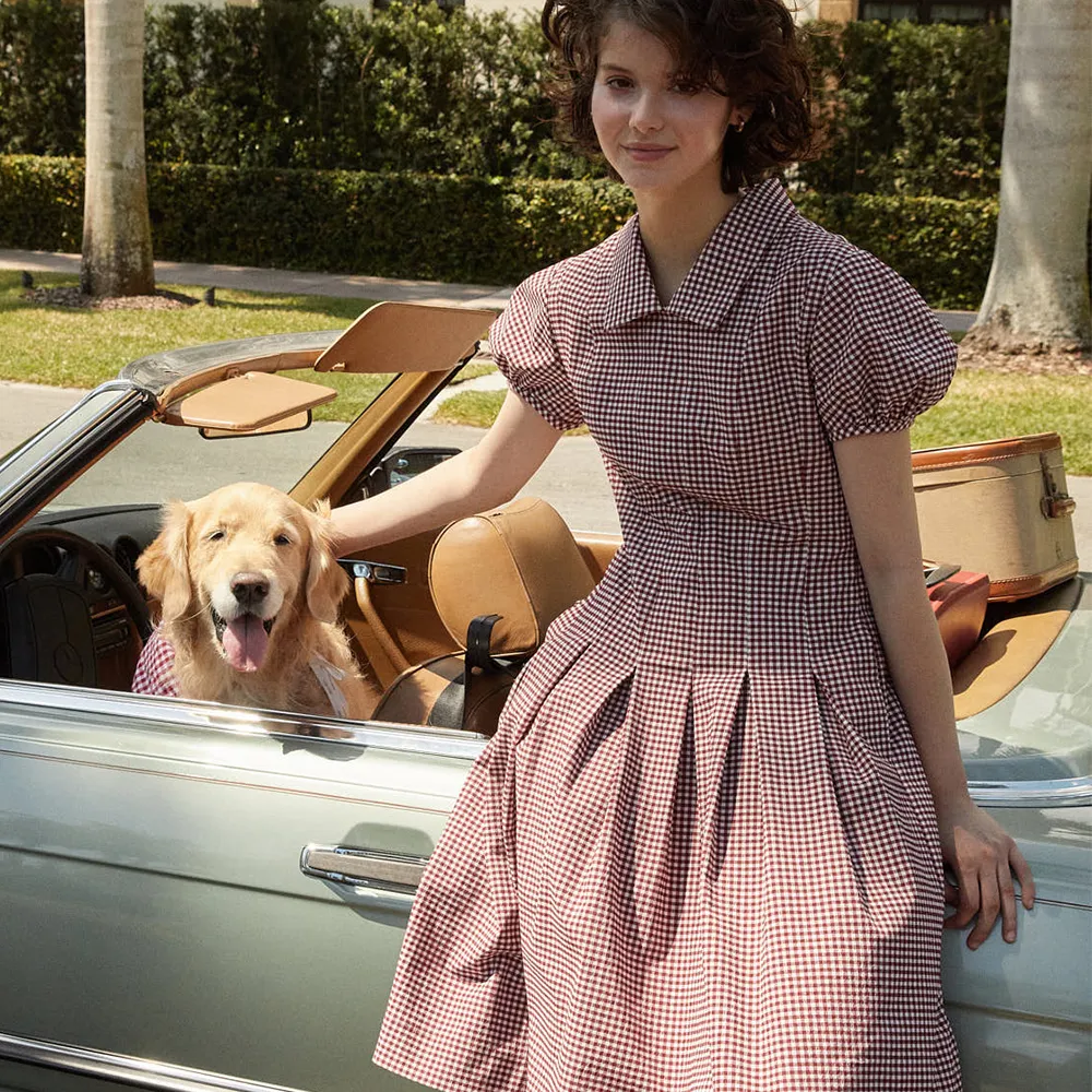 엘퍼스 볼륨 슬리브 턱 플레어 원피스 (Red gingham check) - 감도 깊은 취향 셀렉트샵 29CM