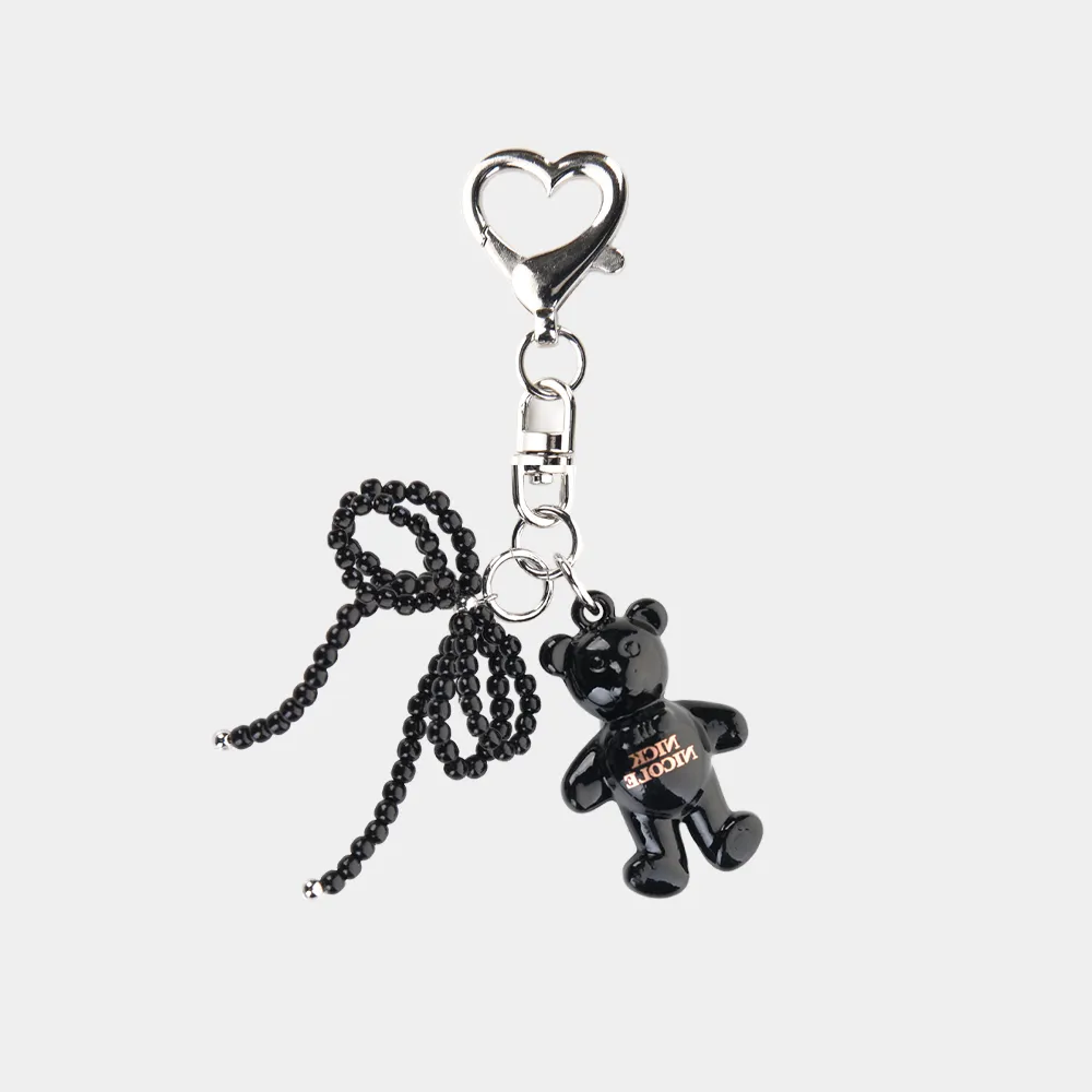 TEDDY BEAR LOGO PEARL RIBBON KEYRING_BLACK - 감도 깊은 취향 셀렉트샵 29CM