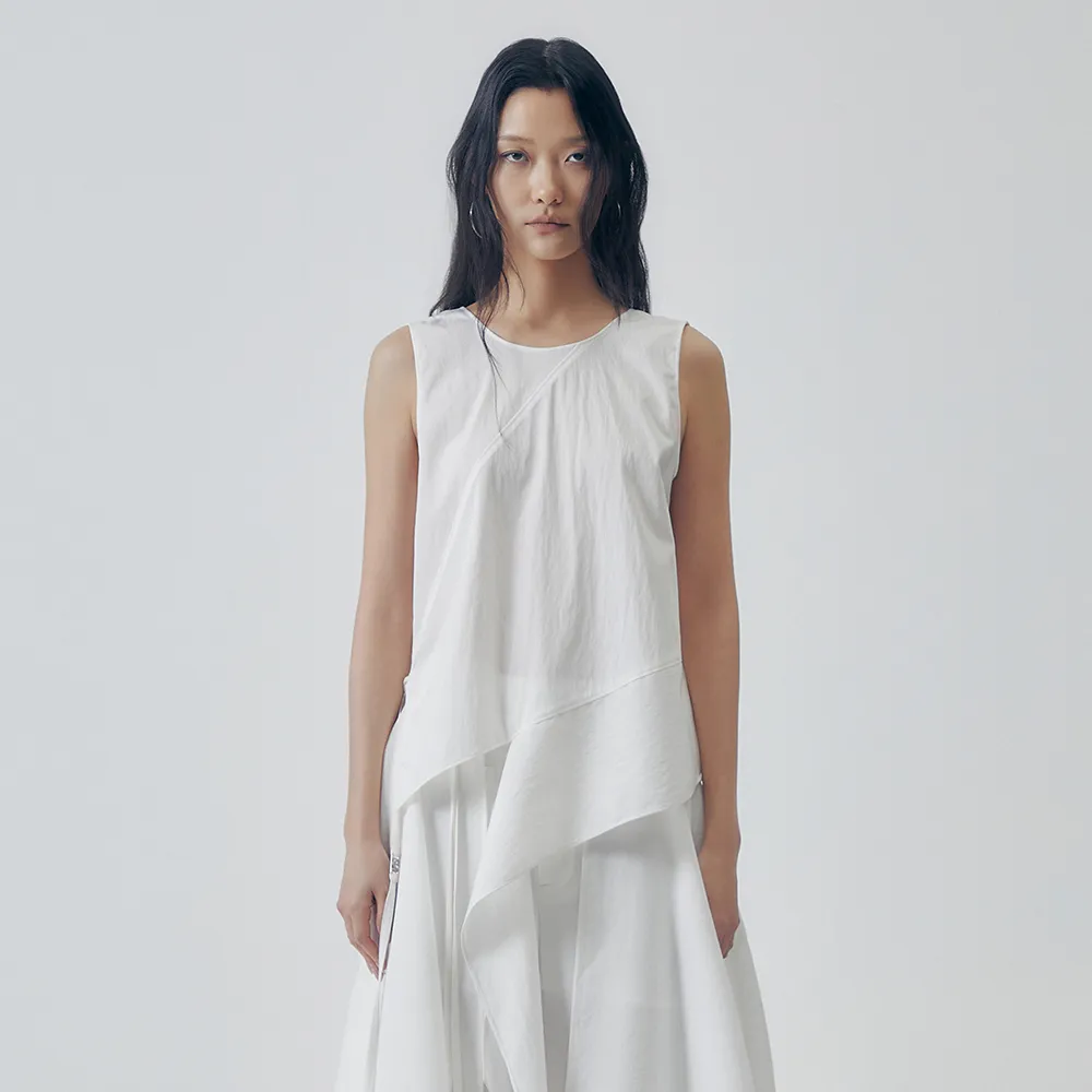 Asymmetric Draped Sleeveless Top [ White ] - 감도 깊은 취향 셀렉트샵 29CM