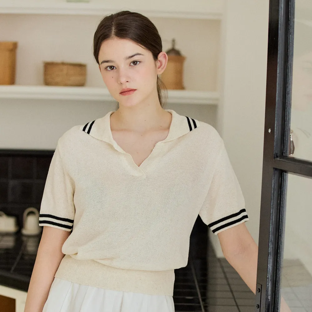 LINE COLLAR KNIT_BEIGE - 감도 깊은 취향 셀렉트샵 29CM