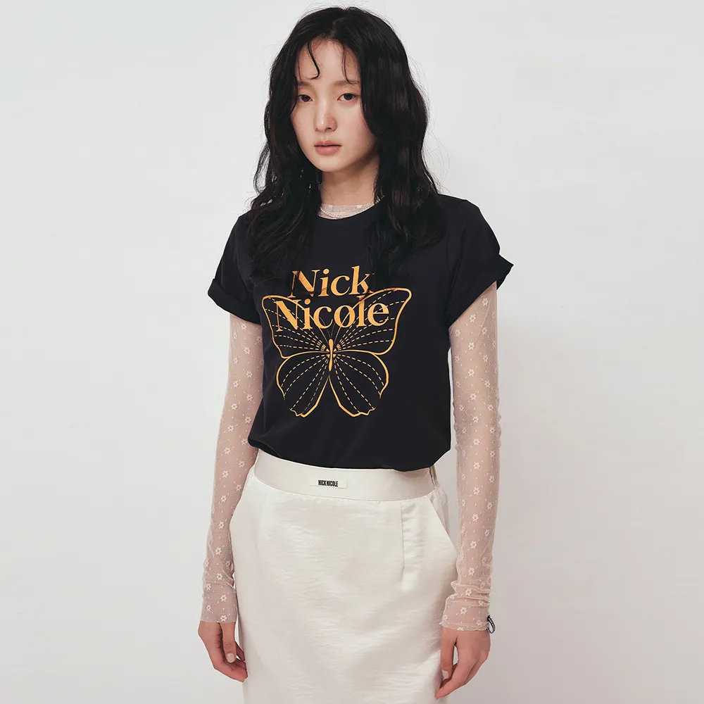 BUTTERFLY NICOLE LABEL SLIM TOP_BLACK ORANGE - 감도 깊은 취향 셀렉트샵 29CM