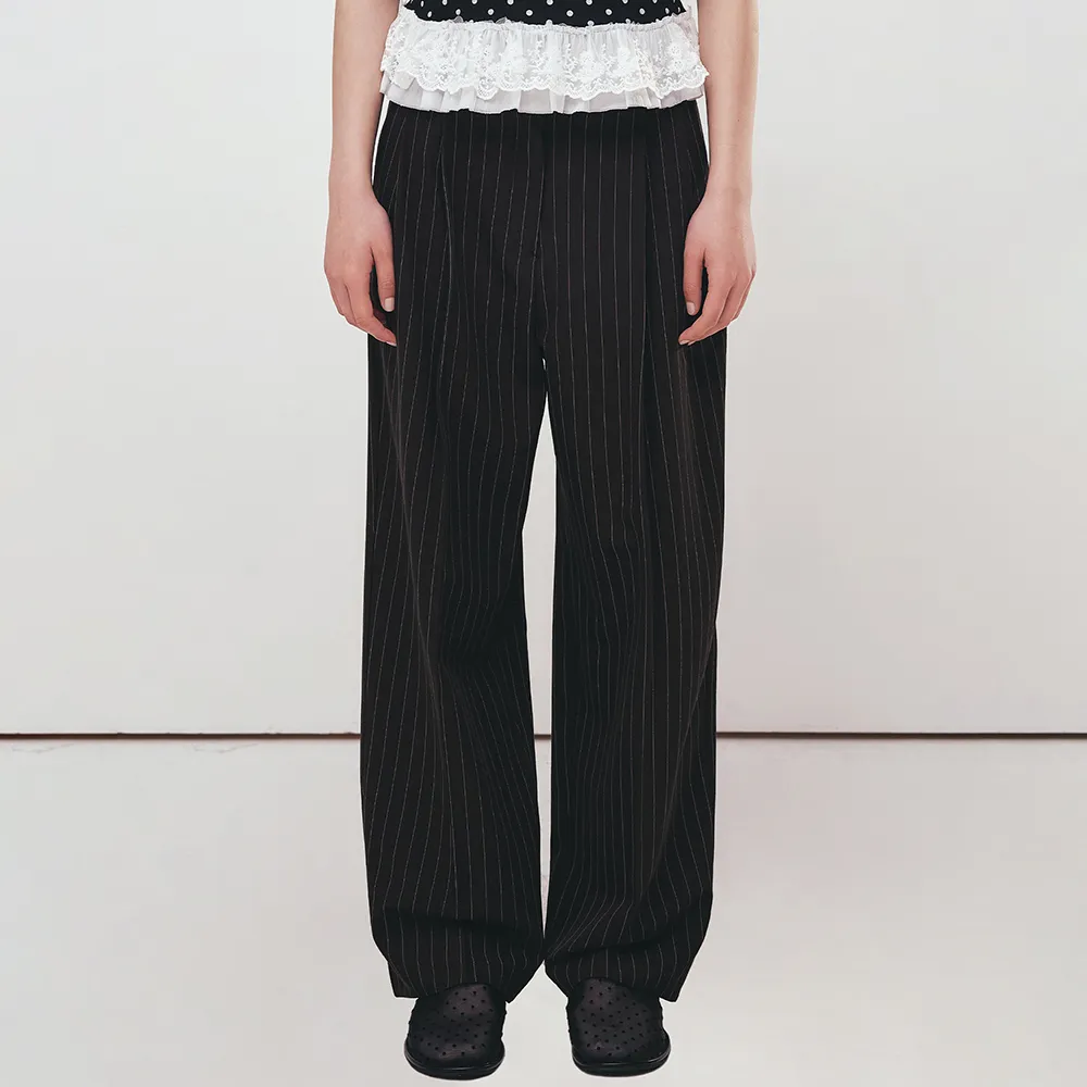 DOUBLE WAISTBAND TAILORED STRIPE PINTUCK SLACKS_BLACK - 감도 깊은 취향 셀렉트샵 29CM
