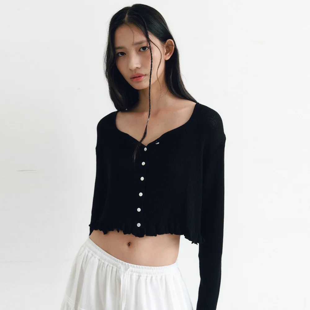 LINEN FRILL CARDIGAN(BK) - 감도 깊은 취향 셀렉트샵 29CM