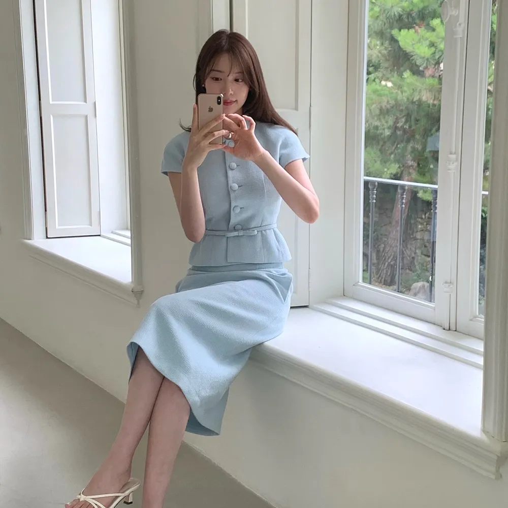 [세린PICK] Ribbon Tweed Cap-sleeve Jacket/ Blue - 감도 깊은 취향 셀렉트샵 29CM