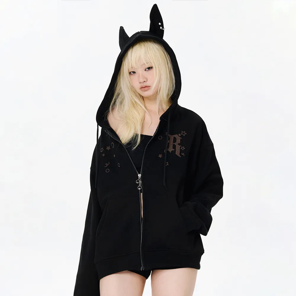 EAR ZIP UP HOODIE [BLACK] - 감도 깊은 취향 셀렉트샵 29CM
