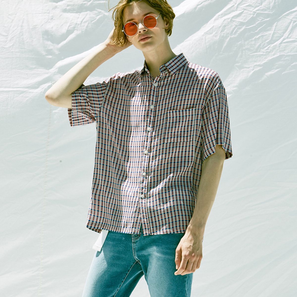 V433 SILKY CHECK HALF-SHIRT (RED) - 감도 깊은 취향 셀렉트샵 29CM
