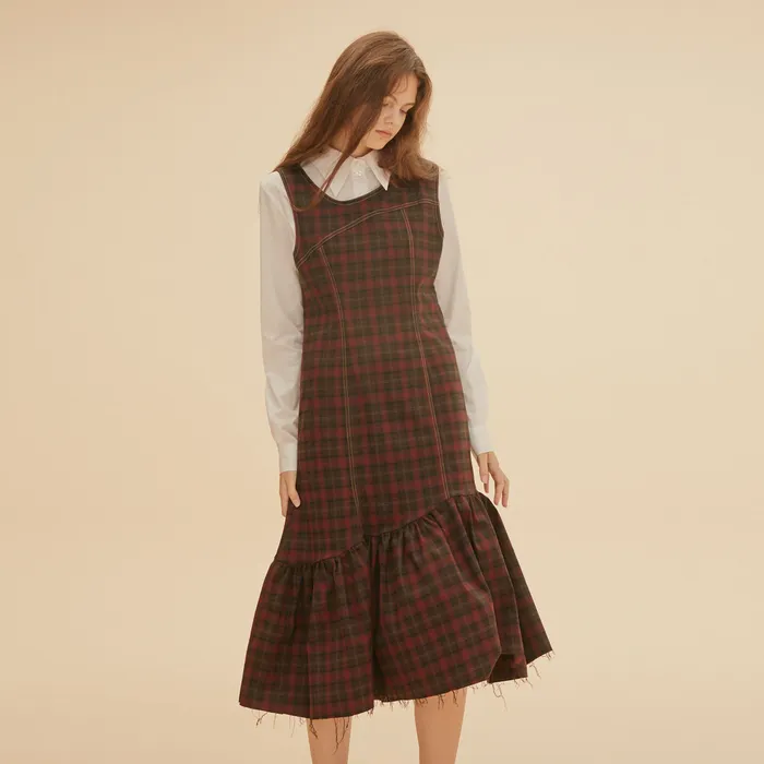 Asymetrical check pattern dress (wine) - 감도 깊은 취향 셀렉트샵 29CM