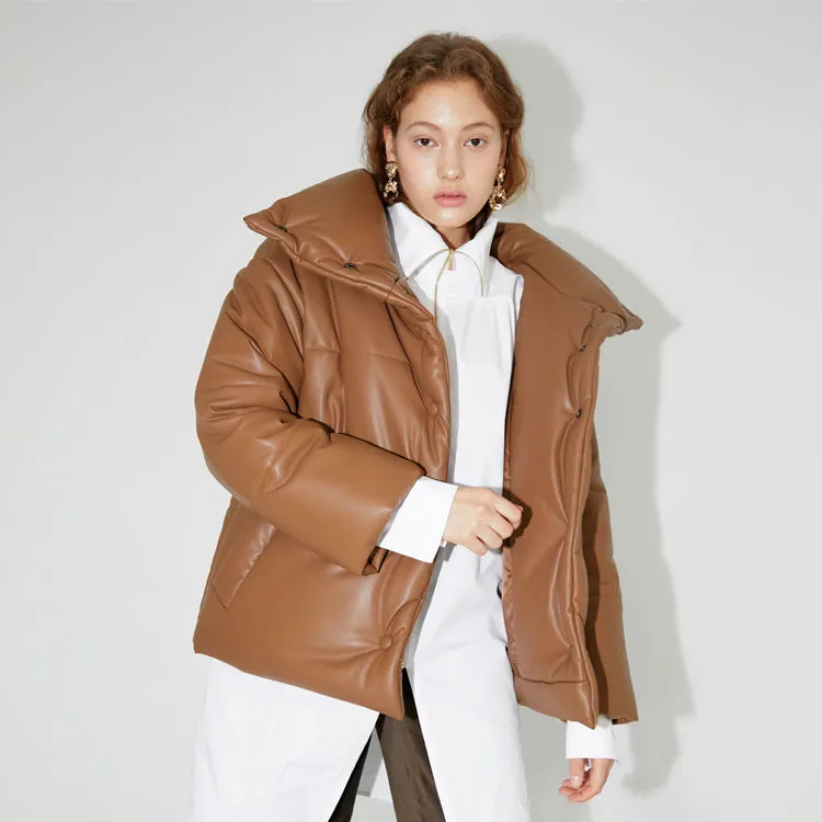 LEATHER HIGH-NECK PADDING_CAMEL - 감도 깊은 취향 셀렉트샵 29CM