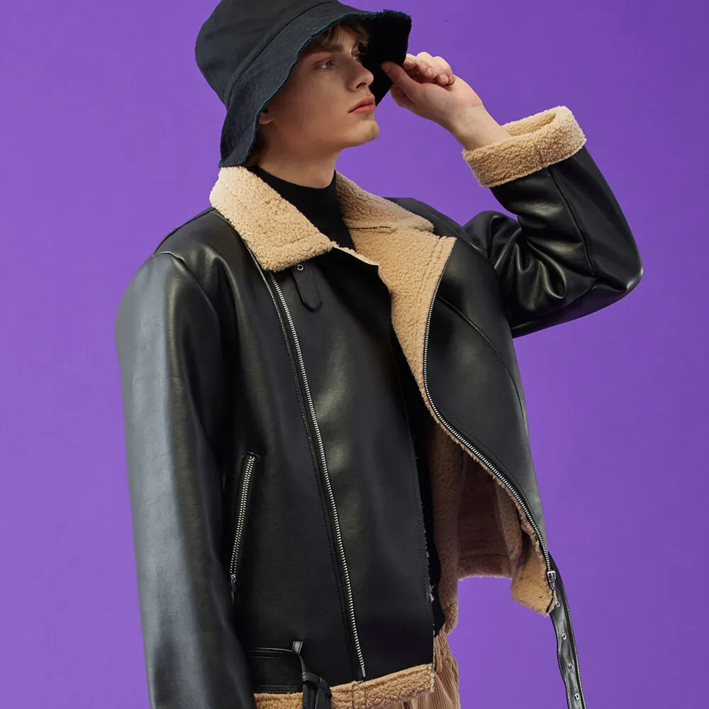 [NCT 재현, 려욱, 김민재 착용] MEN 오버핏 무스탕 플리스 자켓 Black Beige - 감도 깊은 취향 셀렉트샵 29CM