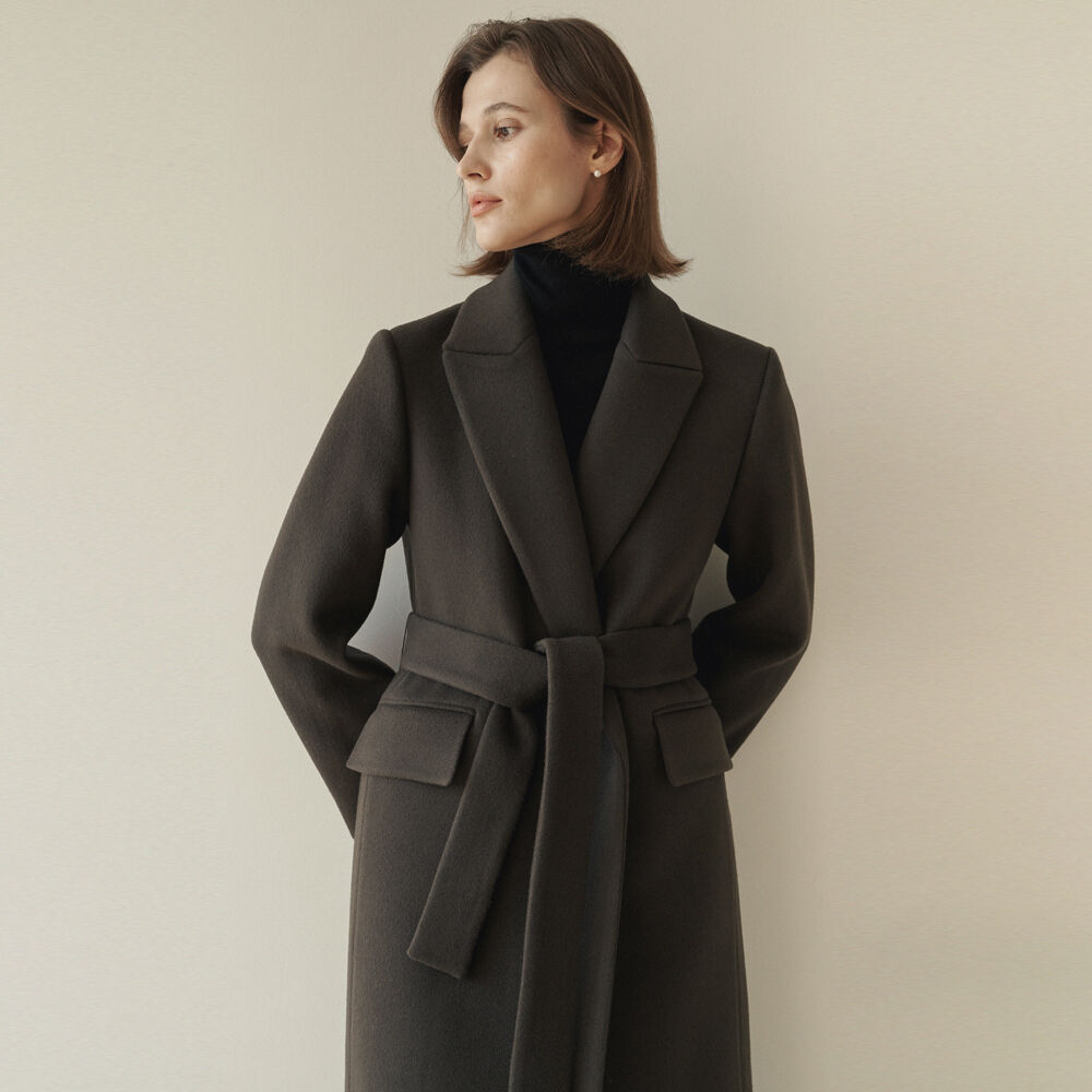 클린 Classic belted wool coat - Ash Brown - 위시버킷