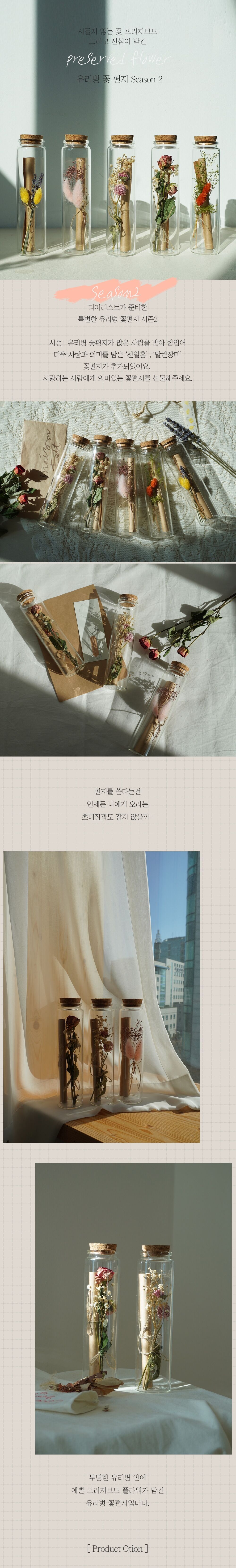 유리병 꽃 편지 시즌2 다섯가지꽃 편지지 [특별한 100일 1주년 결혼 기념일 감동 남친 여친 생일선물 감도 깊은 취향