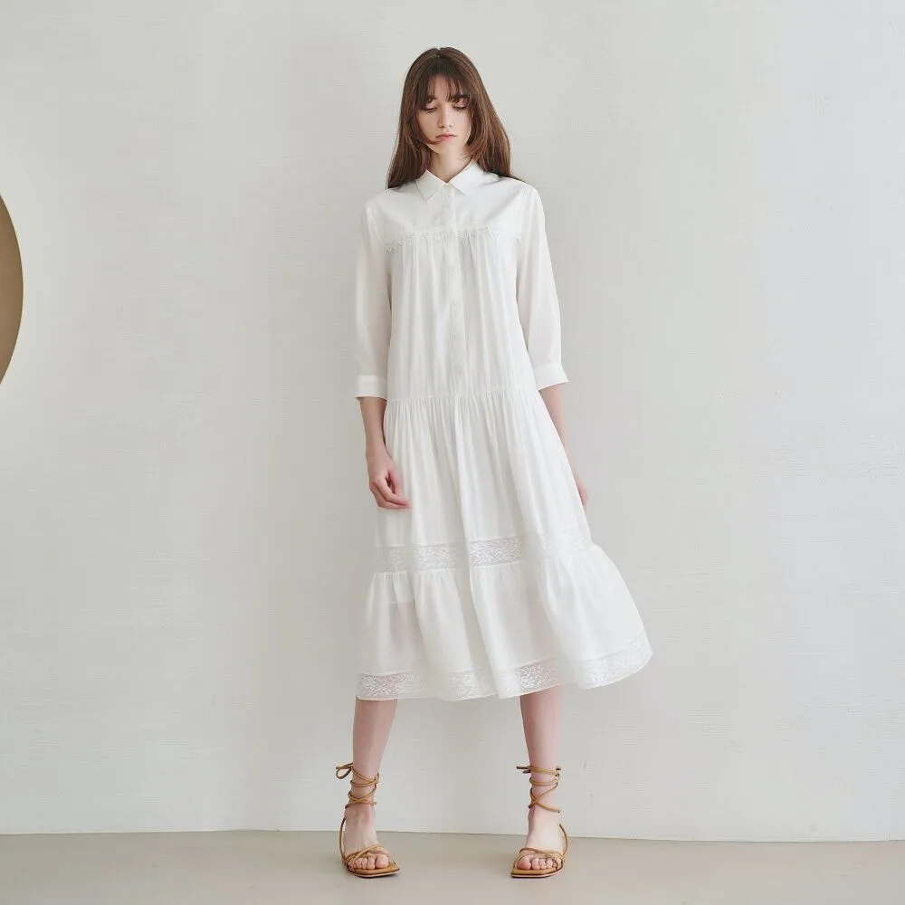 LACE BLOCK TIRED SHIRING DRESS_WHITE - 감도 깊은 취향 셀렉트샵 29CM