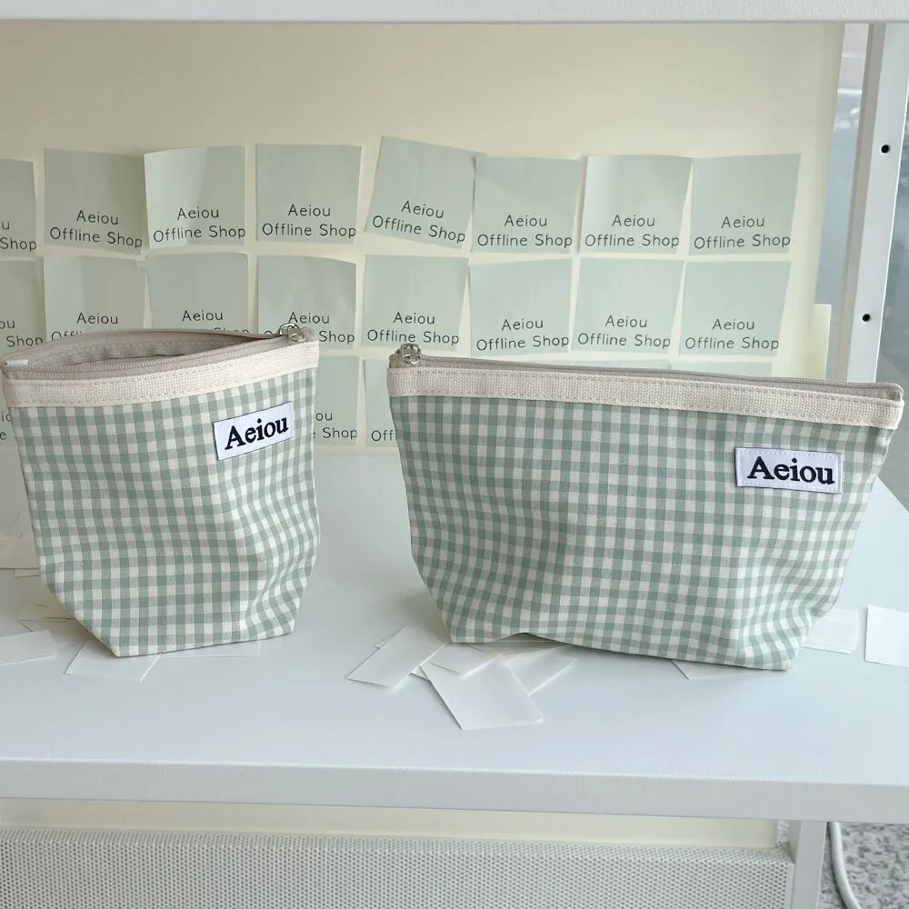 Aeiou Basic Pouch (L size) Blue Green Ginghamcheck - 감도 깊은 취향 셀렉트샵 29CM