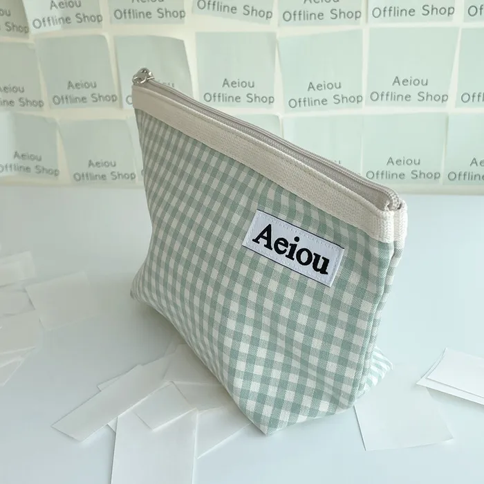 Aeiou Basic Pouch (L size) Blue Green Ginghamcheck - 감도 깊은 취향 셀렉트샵 29CM