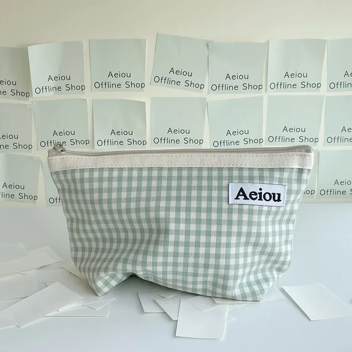Aeiou Basic Pouch (L size) Blue Green Ginghamcheck - 감도 깊은 취향 셀렉트샵 29CM