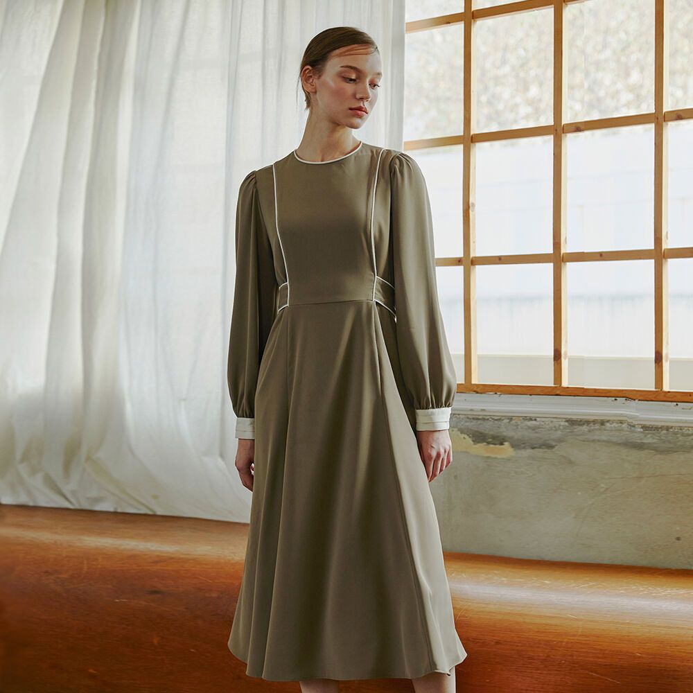 Combination Color Piping Dress, Khaki Brown - 감도 깊은 취향 셀렉트샵 29CM