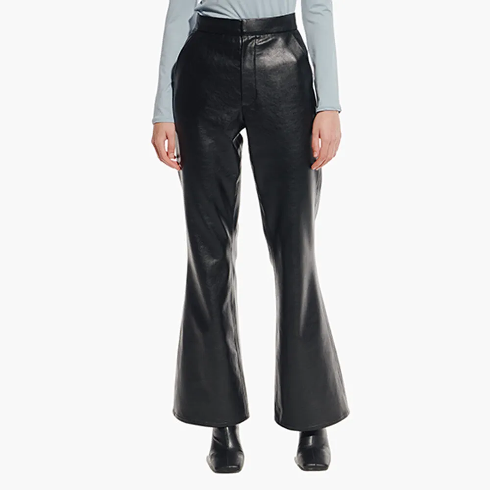 VEGAN LEATHER SEMI WIDE BOOT CUT PANTS, BLACK - 감도 깊은 취향 셀렉트샵 29CM