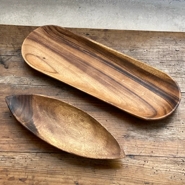 나티플 아카시아 원목 우드 옻칠 타원 롱&나뭇잎 그릇 접시 ( 2 TYPE ) - 감도 깊은 취향 셀렉트샵 29CM