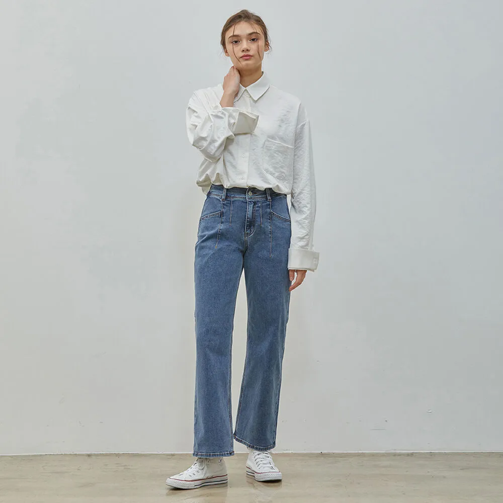 HIGH WAIST RUBBER BAND DENIM LONG PANTS BLUE - 감도 깊은 취향 셀렉트샵 29CM