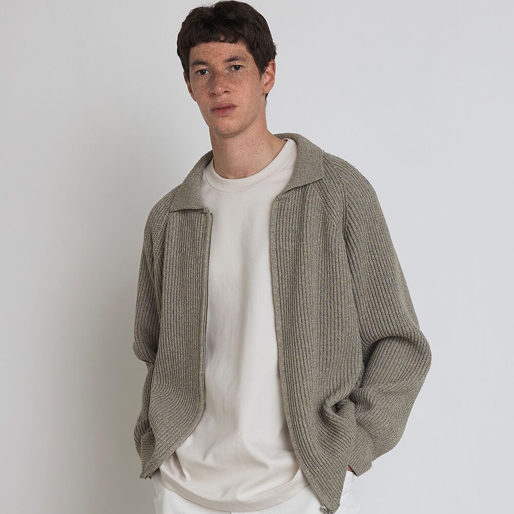 [Men] Ribbed Zip-Up Collar Cardigan (Light Khaki) - 감도 깊은 취향 셀렉트샵 29CM