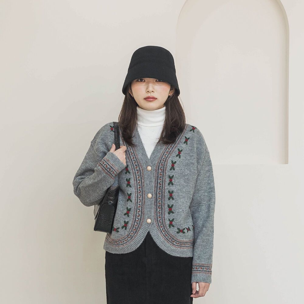 FLOWER EMBROIDERY CARDIGAN_GREY - 감도 깊은 취향 셀렉트샵 29CM