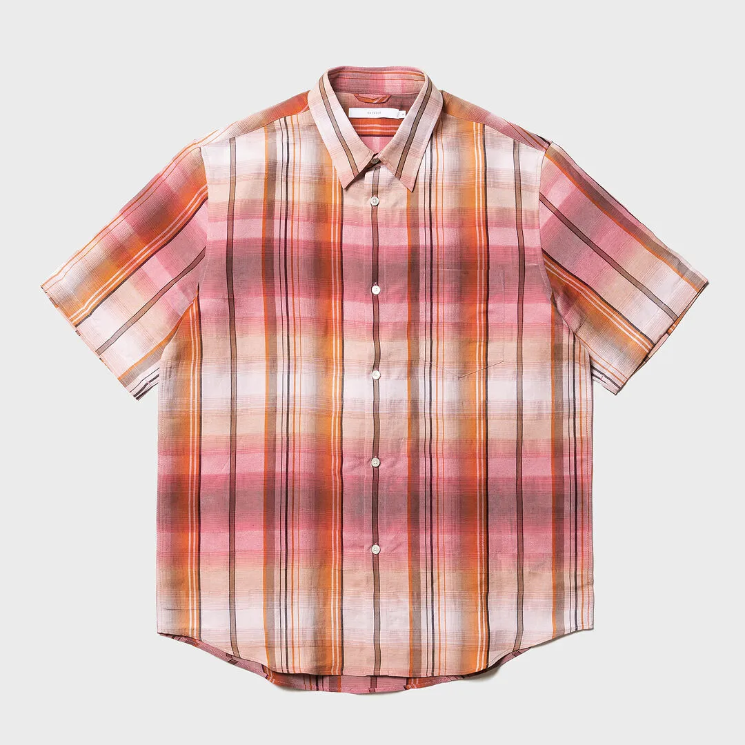 LINEN SILK CHECK HALF SHIRT (PINK) - 감도 깊은 취향 셀렉트샵 29CM