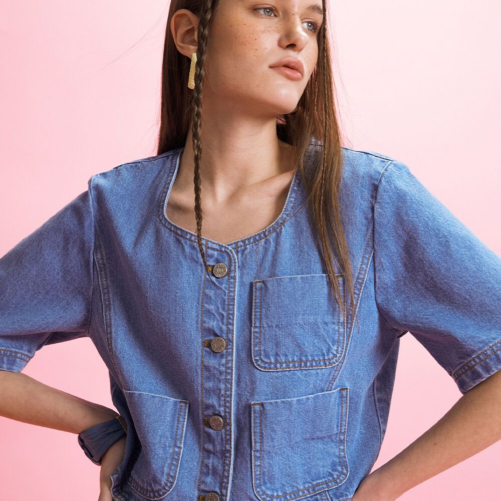 ROUND NECK DENIM JACKET - BLUE - 감도 깊은 취향 셀렉트샵 29CM