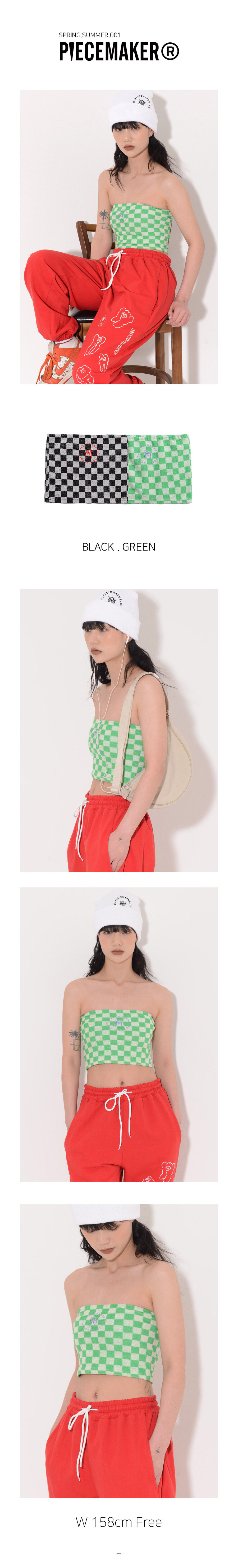 TERRY CHECKER BOARD TUBE TOP (GREEN) - 감도 깊은 취향 셀렉트샵 29CM