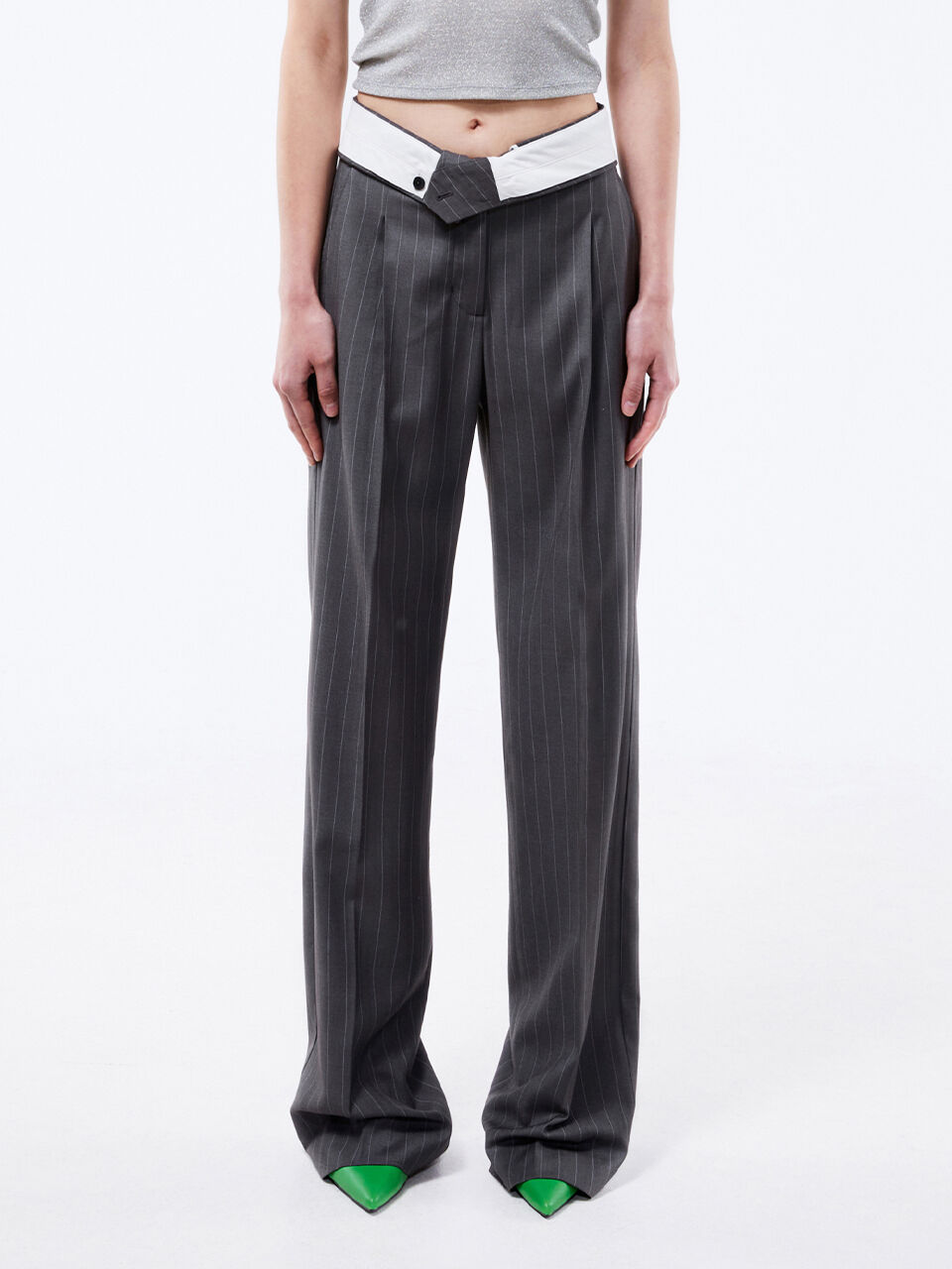 Waist folded stripe slacks (gray) - 감도 깊은 취향 셀렉트샵 29CM