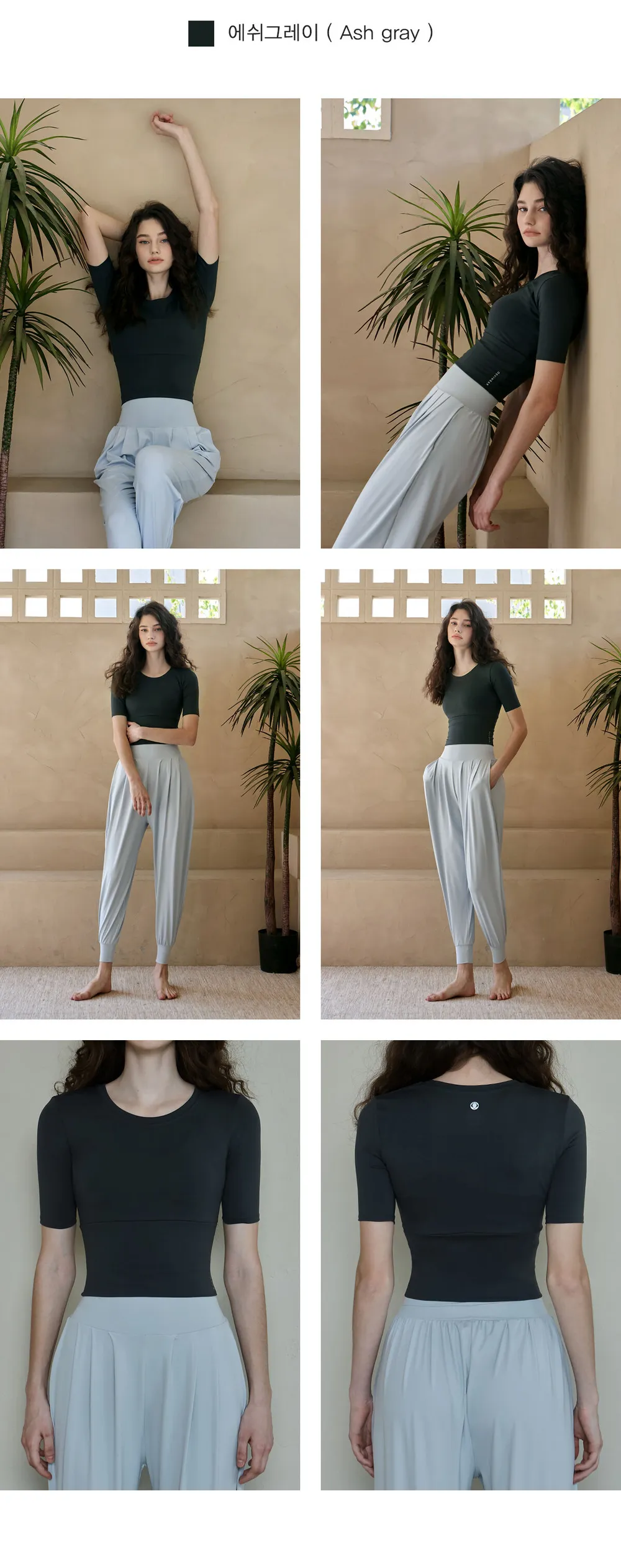 여성 요가복 DEVI-T0040-그레이 필라테스 반팔티 엣지 크롭 티셔츠 - 감도 깊은 취향 셀렉트샵 29CM