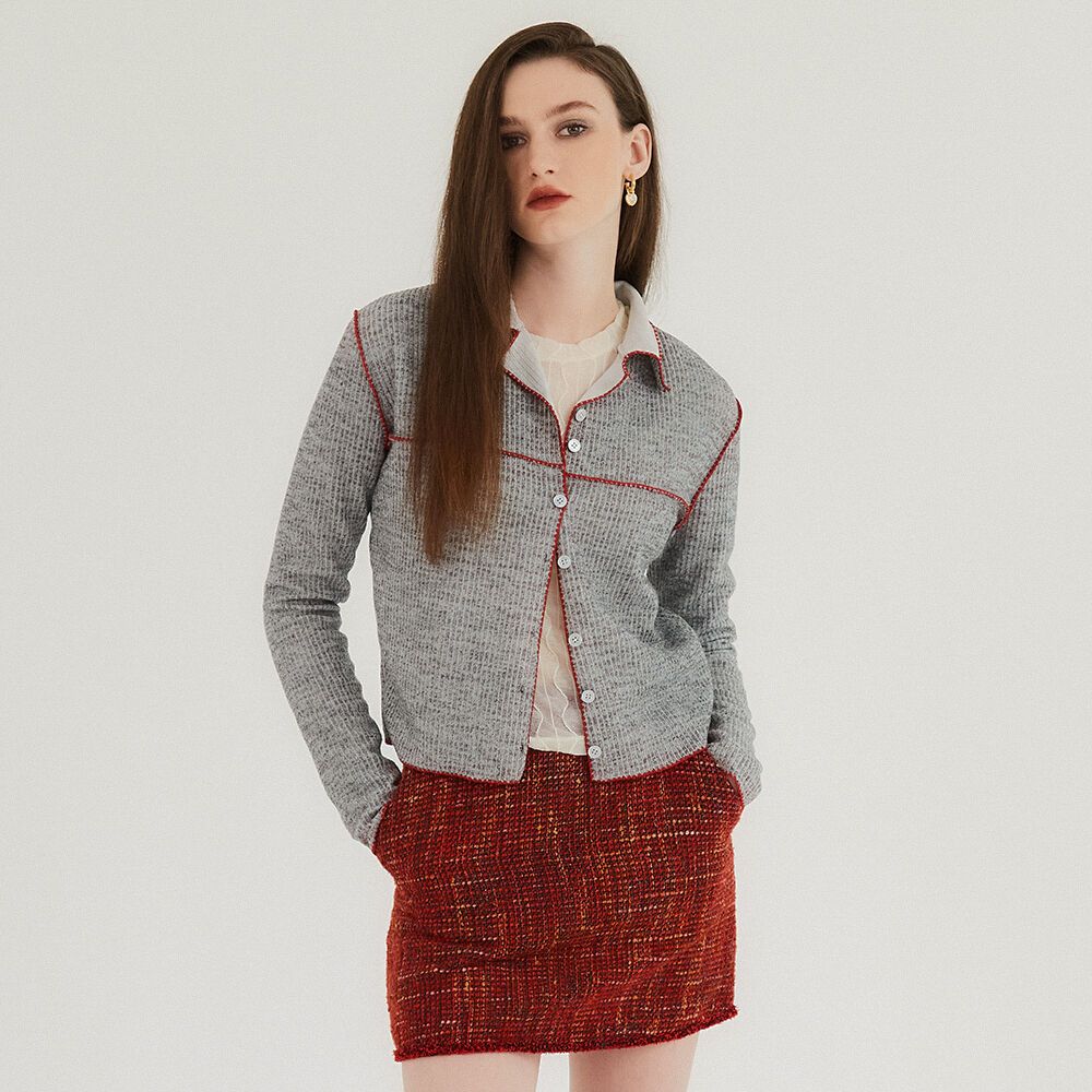 Pathwork embroidery ribbed cardigan / Melange gray - 감도 깊은 취향 셀렉트샵 29CM