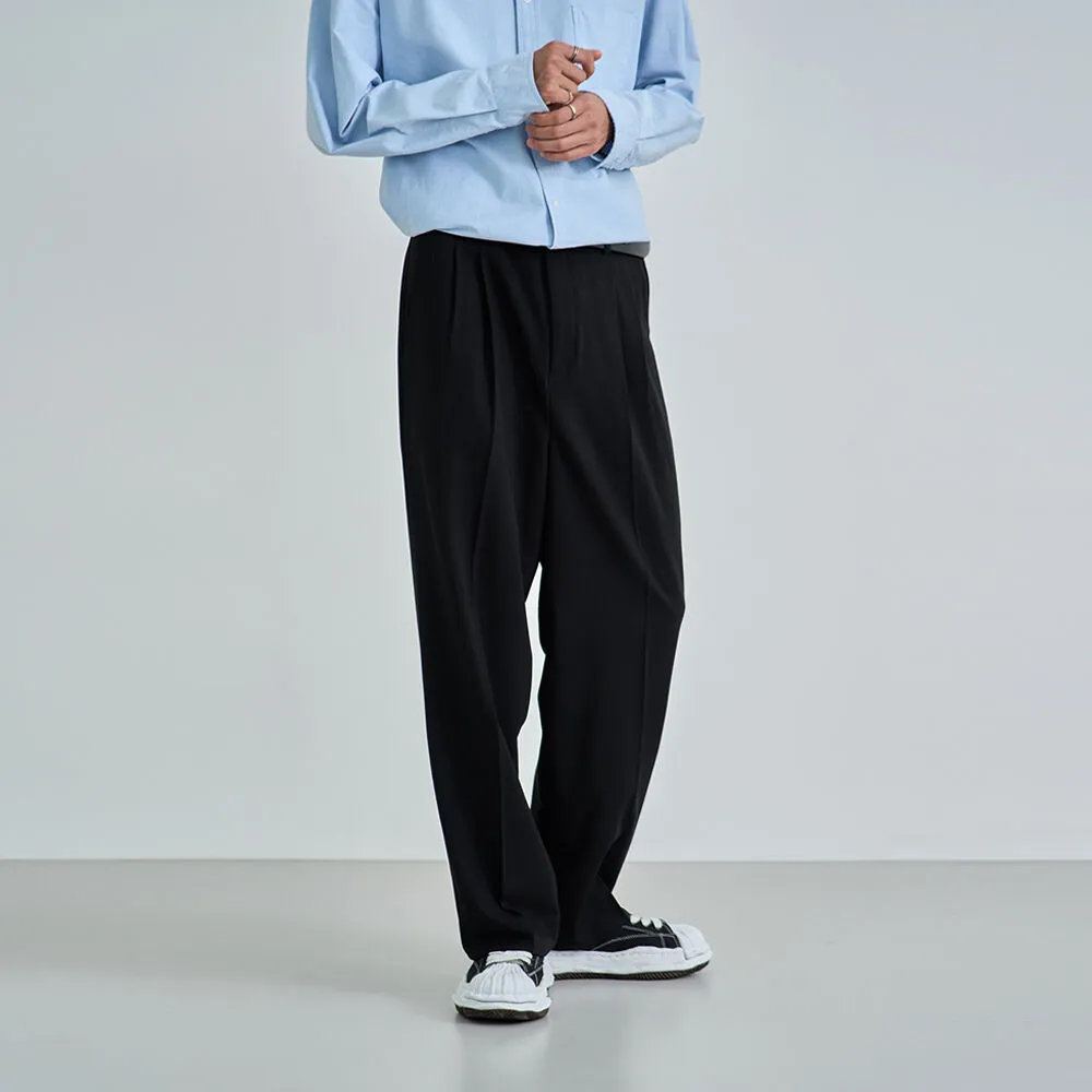 WOOL BLEND STRAIGHT WIDE TWO TUCK SLACKS [BLACK] - 감도 깊은 취향 셀렉트샵 29CM