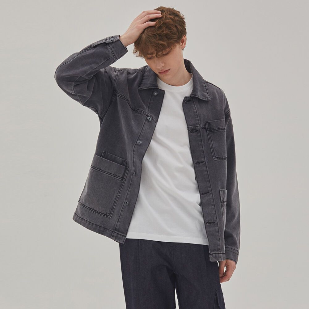 DENIM SQUARE POCKET WORK JACKET GRAY BLACK - 감도 깊은 취향 셀렉트샵 29CM