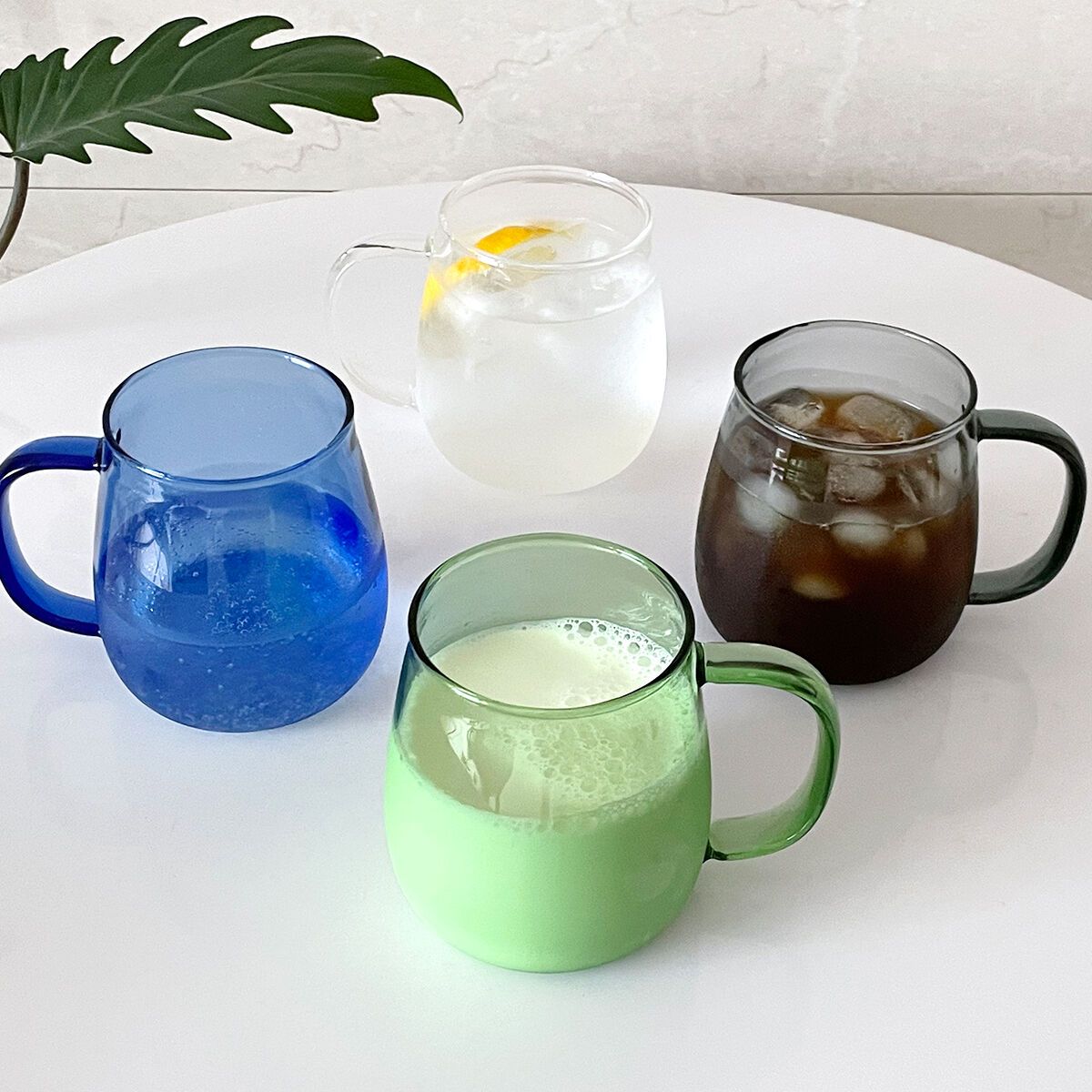 라운드 머그 400ml 4p Set 내열 유리컵 손잡이컵 아이스잔 홈카페 머그잔 감도 깊은 취향 셀렉트샵 29cm