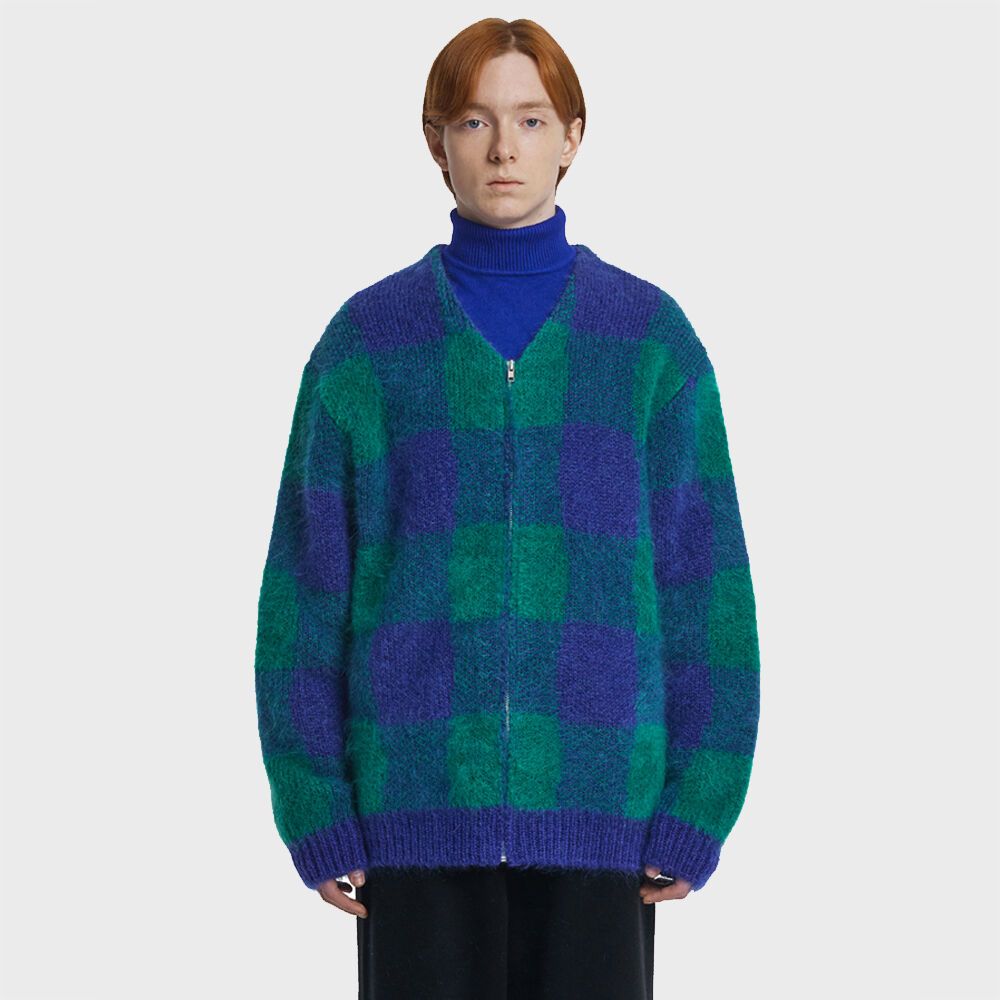 Check Zip-Up Cardigan_Blue - 감도 깊은 취향 셀렉트샵 29CM