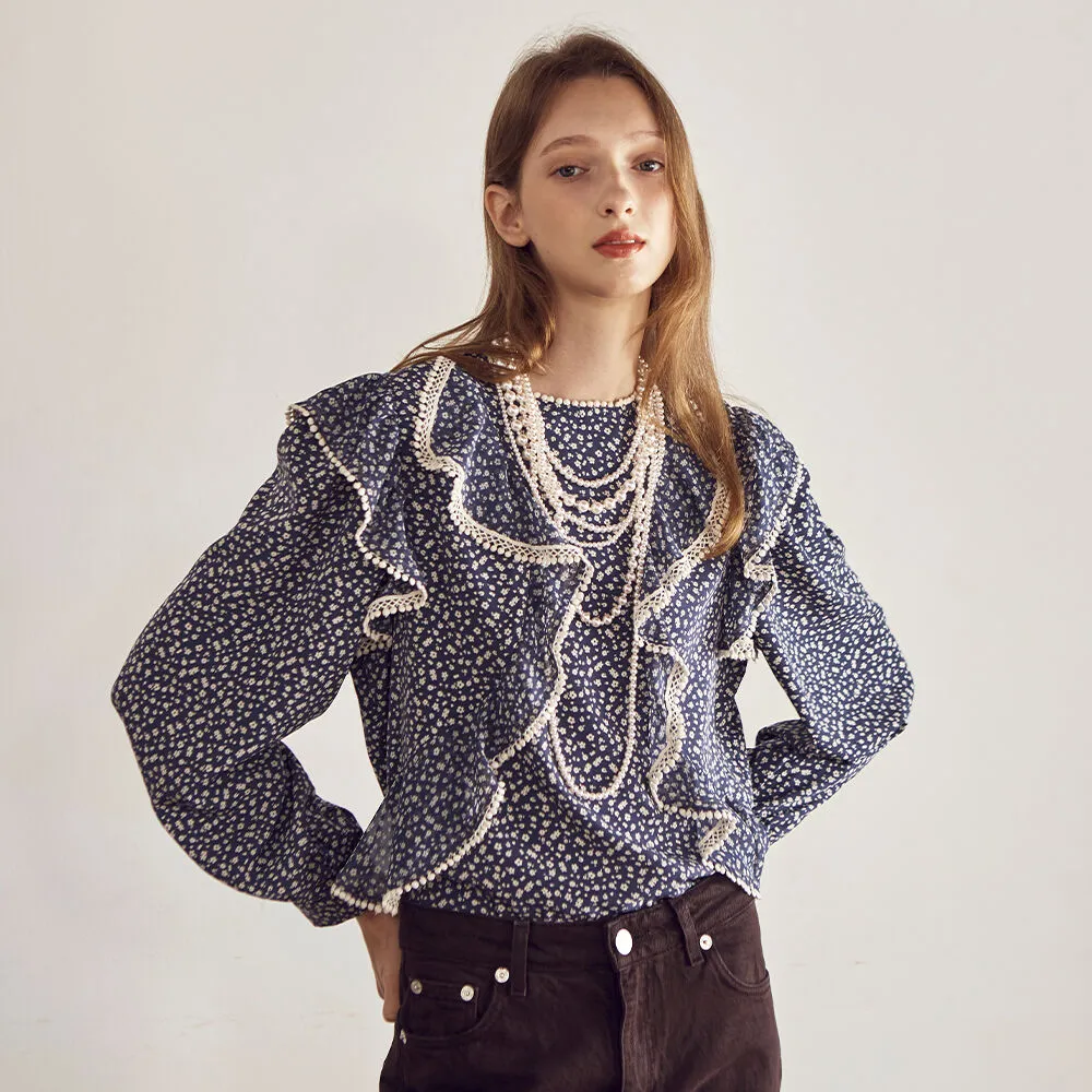 Flower Chiffon Shirring Blouse (Navy) - 감도 깊은 취향 셀렉트샵 29CM