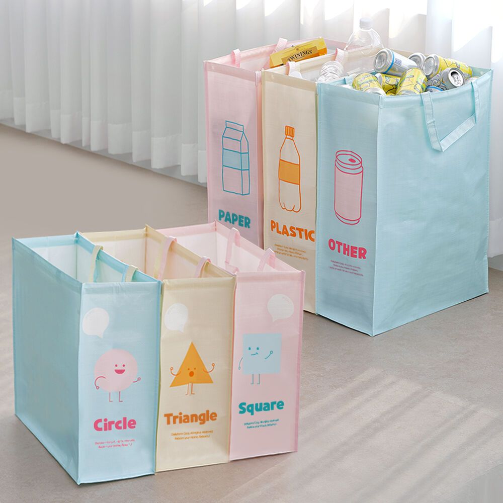 양면 디자인 파스텔 재활용 방수 분리수거함 슬림형 3P (M/40L) - 감도 깊은 취향 셀렉트샵 29CM