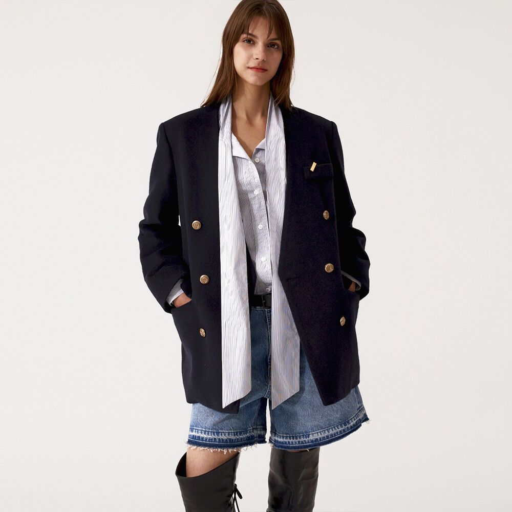 V-WOOL DOUBLE JACKET_NAVY 브이 울 더블 자켓_네이비 - 감도 깊은 취향 셀렉트샵 29CM