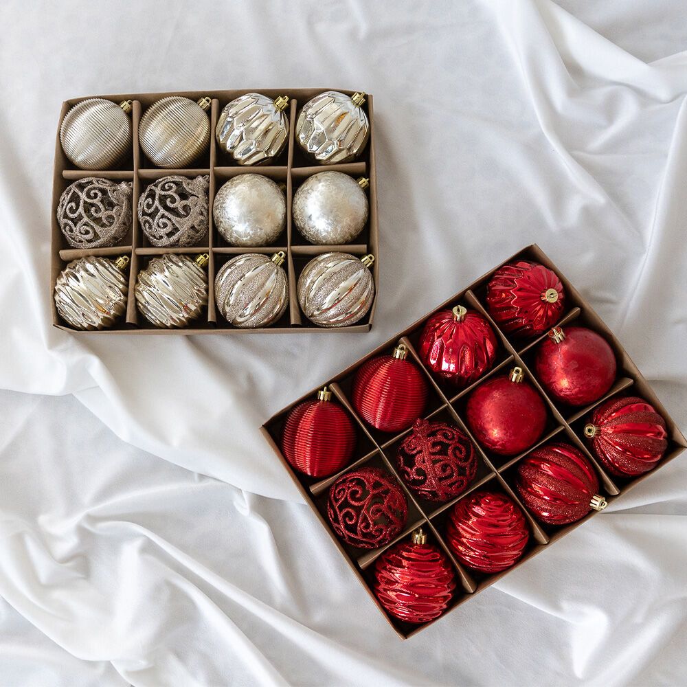 크리스마스 빈티지 볼 오너먼트 12p 세트 2컬러 2사이즈 트리장식 - 감도 깊은 취향 셀렉트샵 29CM