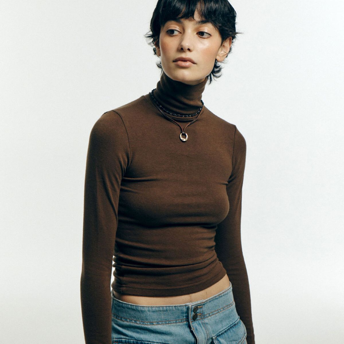 sheer jersey long sleeve turtle neck top - brown - 감도 깊은 취향 셀렉트샵 29CM