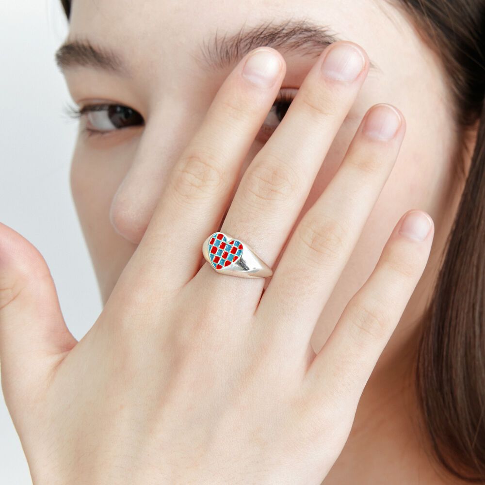[르세라핌 은채 착용][925 SILVER] Check Heart Ring - 감도 깊은 취향 셀렉트샵 29CM
