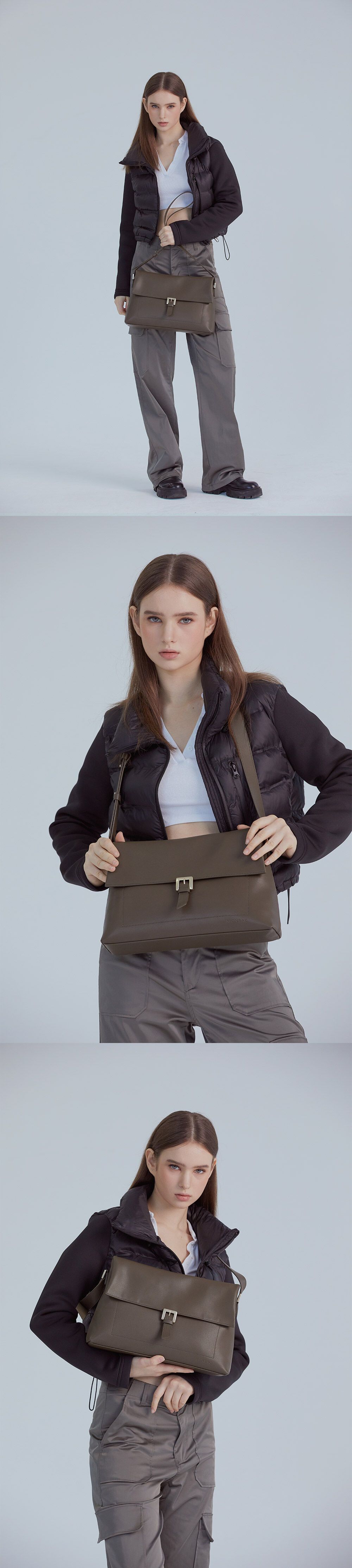 몽삭 볼리스 스퀘어 소가죽 크로스백 라지 카키 AL13-2240-KH - 감도 깊은 취향 셀렉트샵 29CM