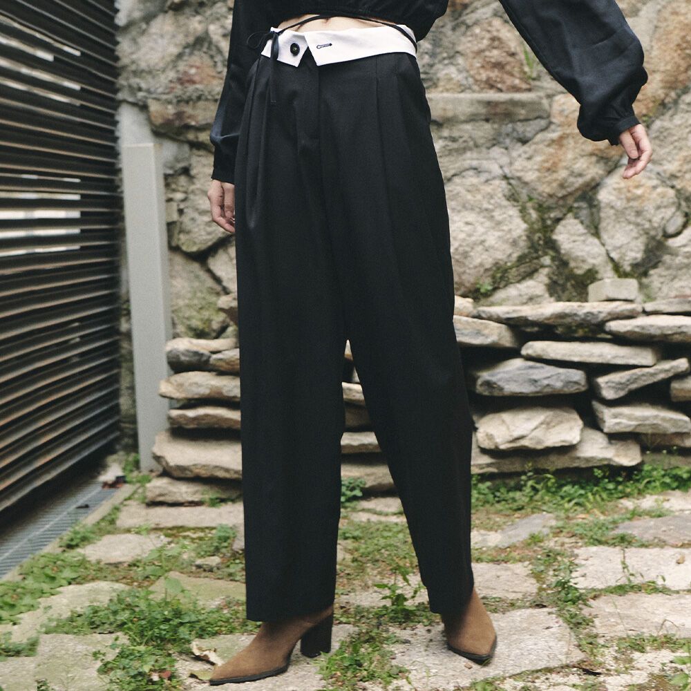 Waist Folding Wide Fit Slacks_black - 감도 깊은 취향 셀렉트샵 29CM