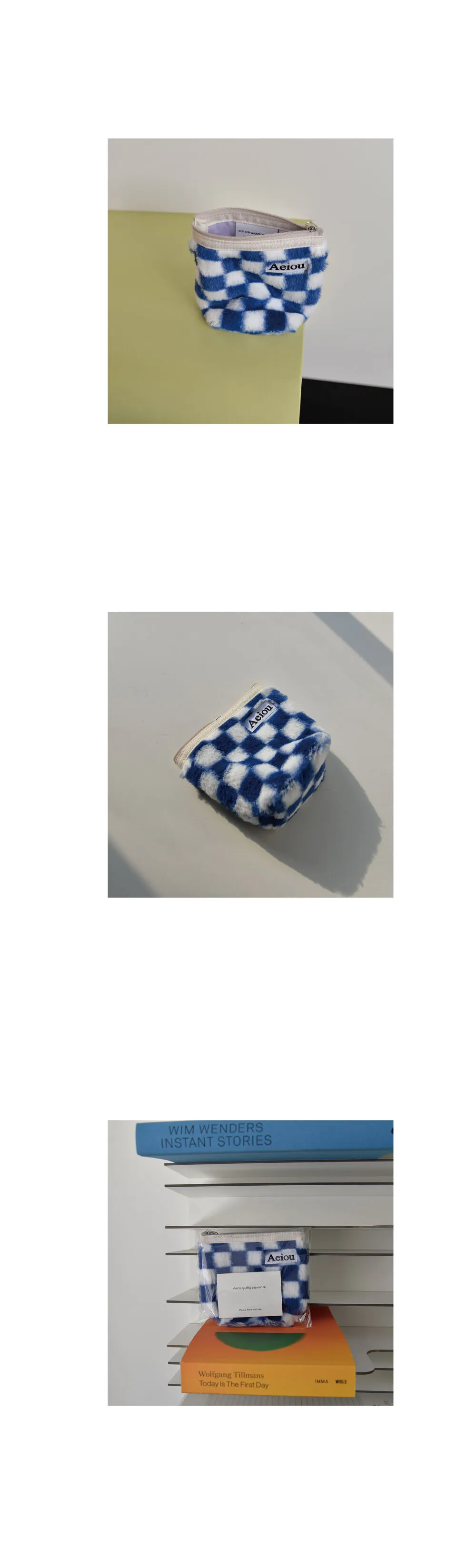 Aeiou Basic Pouch (M size) Fur Checkerboard Navy - 감도 깊은 취향 셀렉트샵 29CM