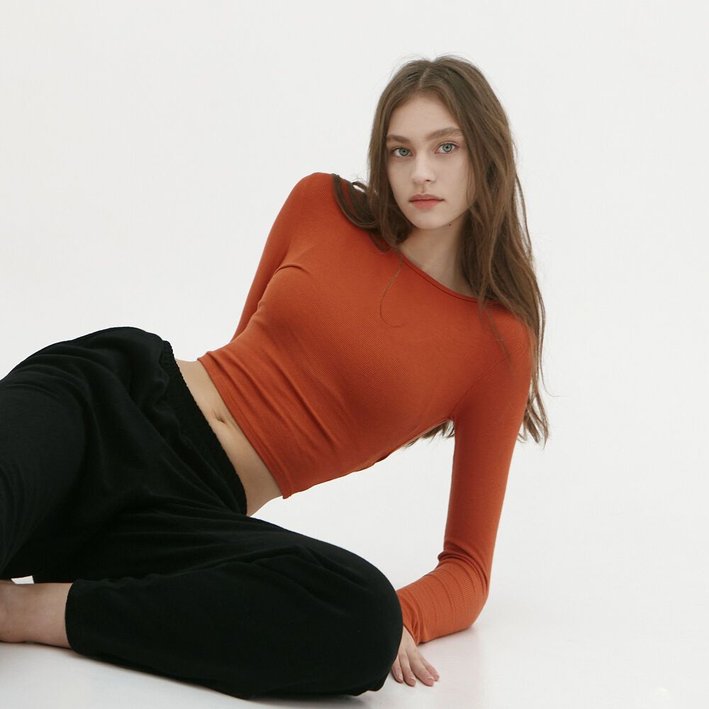 여성 요가복 DEVI-T0041-펌킨 필라테스 커브 랩 크롭티 - 감도 깊은 취향 셀렉트샵 29CM