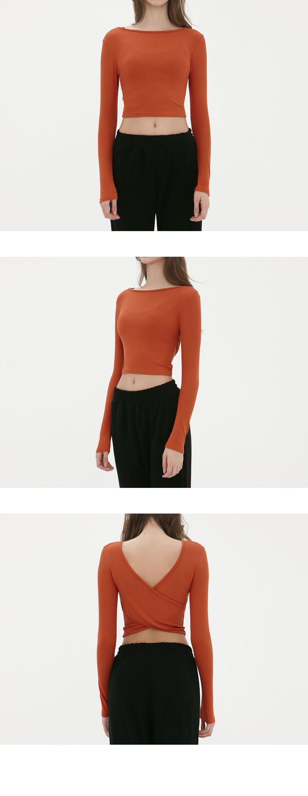 여성 요가복 DEVI-T0041-펌킨 필라테스 커브 랩 크롭티 - 감도 깊은 취향 셀렉트샵 29CM