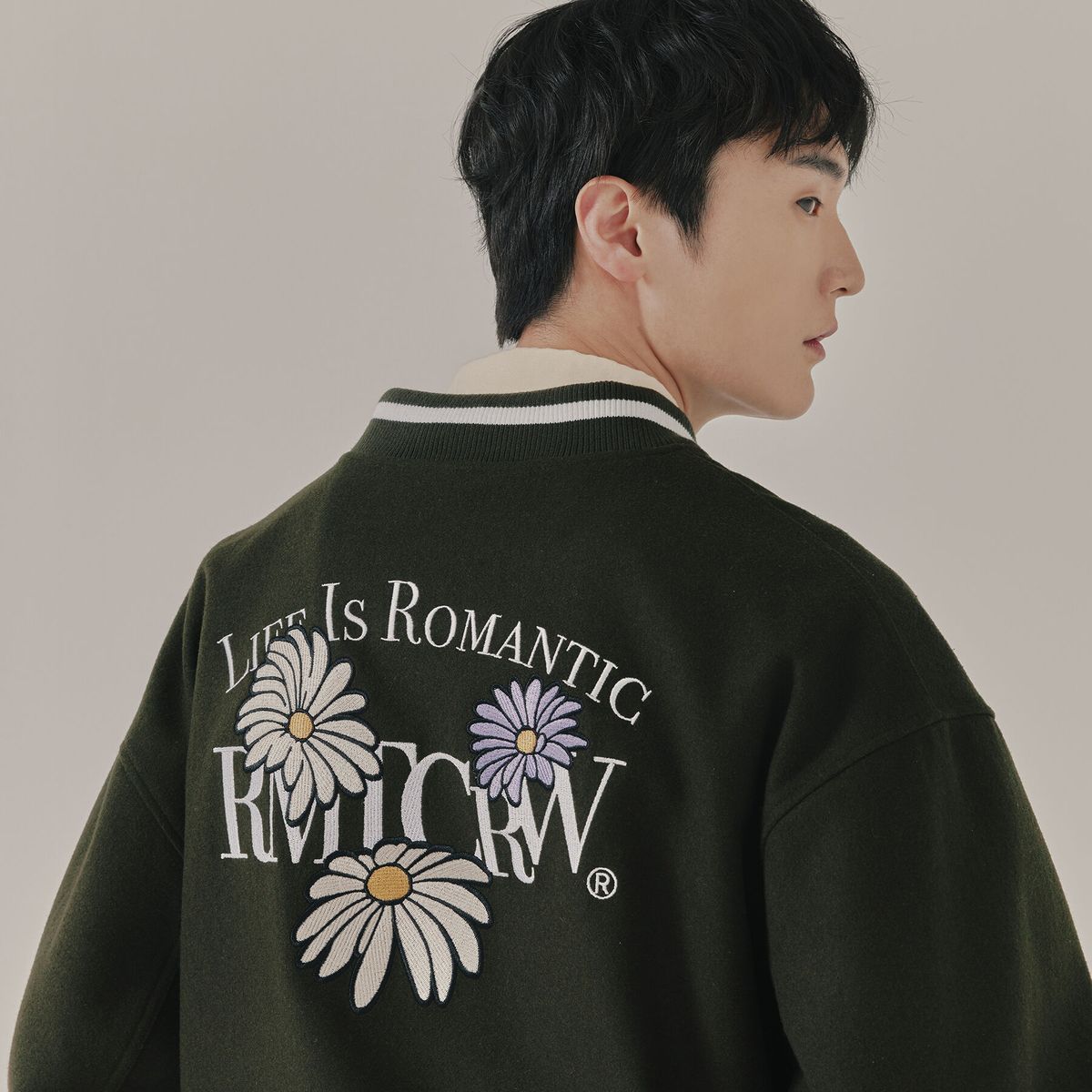WILD FLOWER WOOL VARSITY JACKET_KHAKI - 감도 깊은 취향 셀렉트샵 29CM